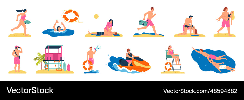 Lifeguard profession icons collection Royalty Free Vector