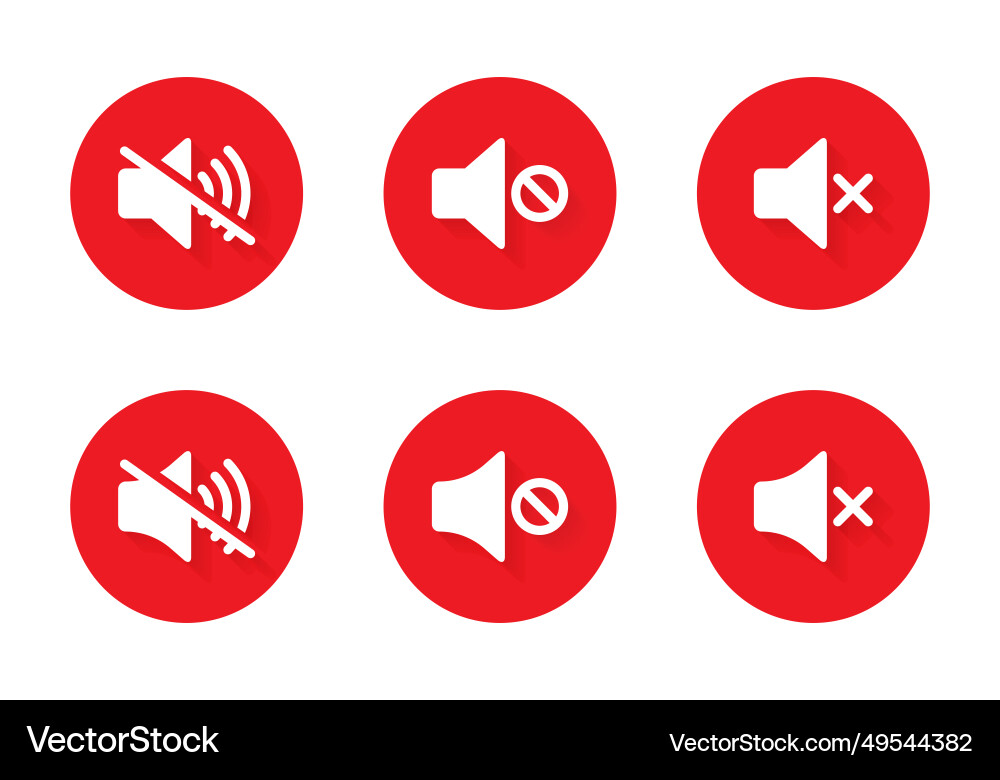 Mute speaker no sound icon on red circle Vector Image