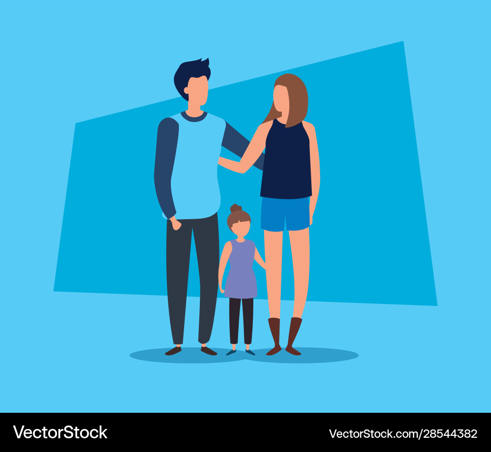 Parents with daughter avatar character Royalty Free Vector