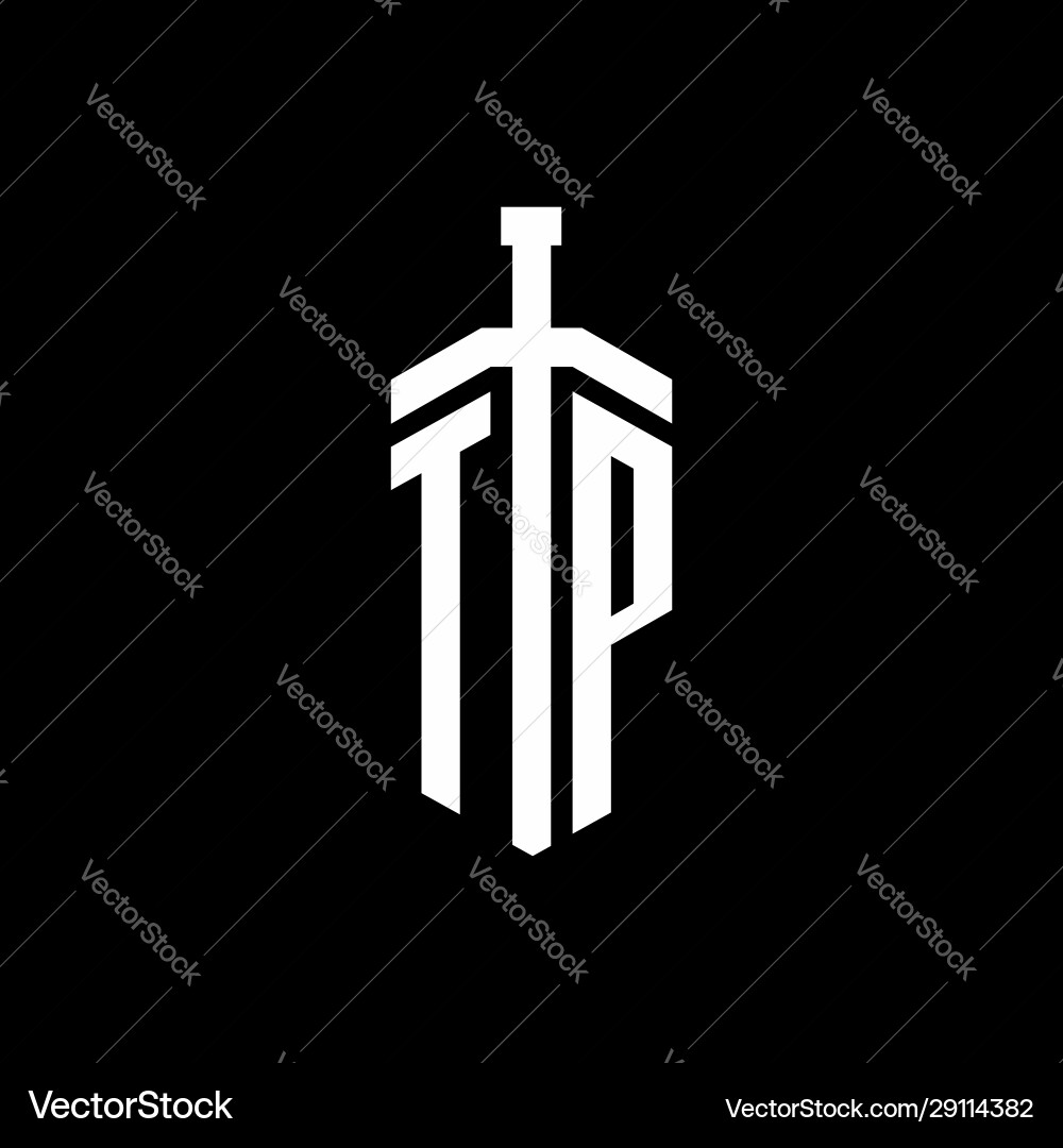 Tp logo monogram with sword element ribbon design Vector Image
