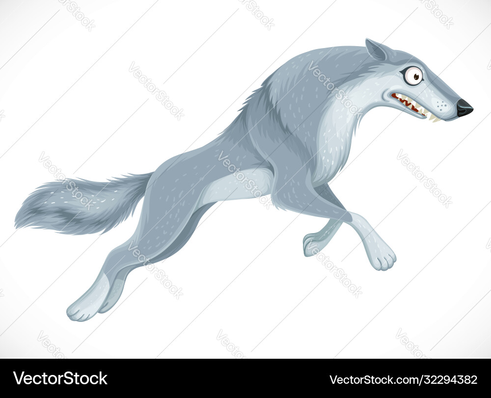 Wild cartoon gray wolf jump forward isolated on Vector Image