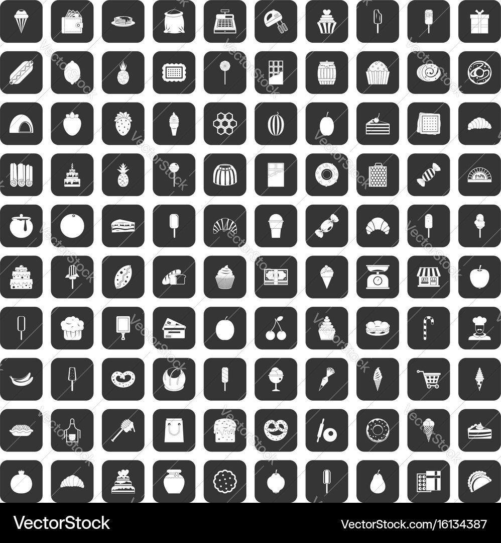 100 confectionery icons set black Royalty Free Vector Image