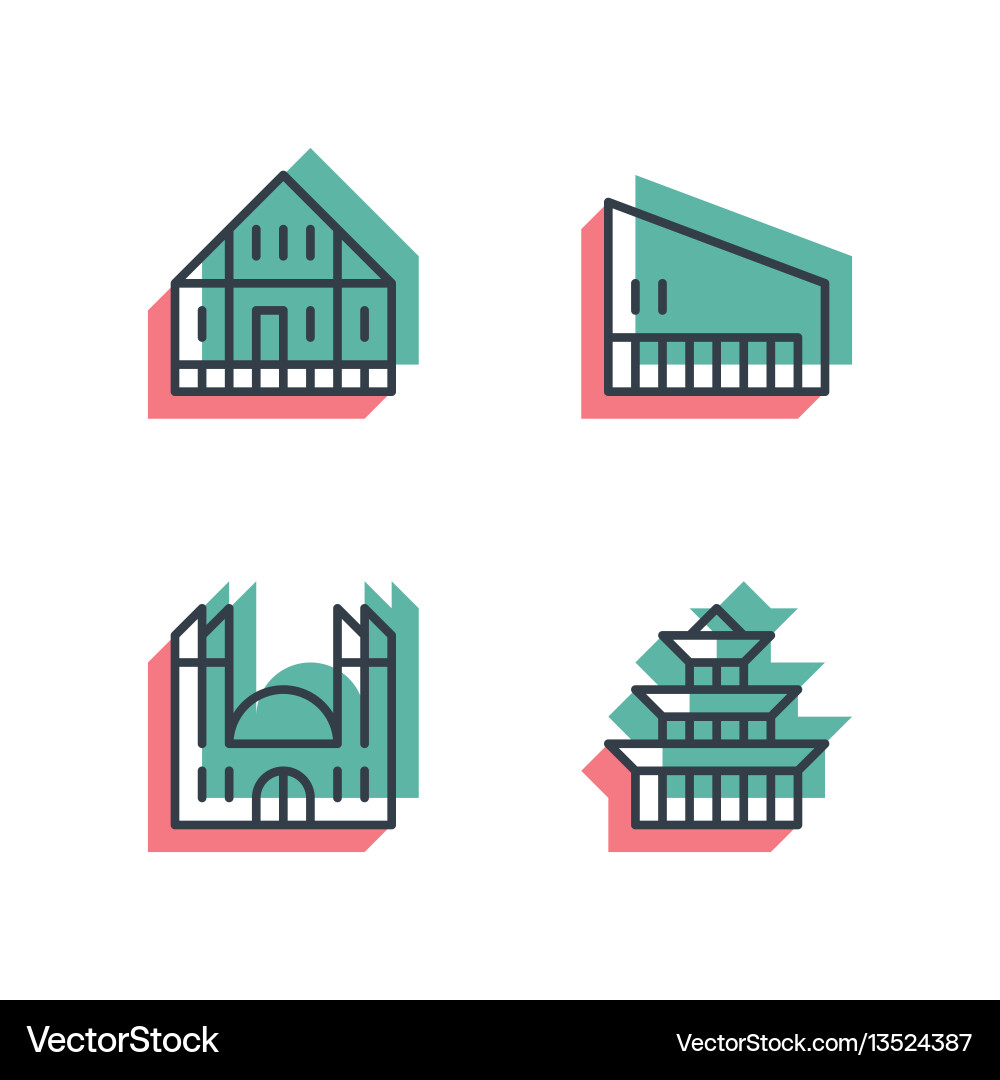 Different house buildings icon set anaglyph 3d Vector Image