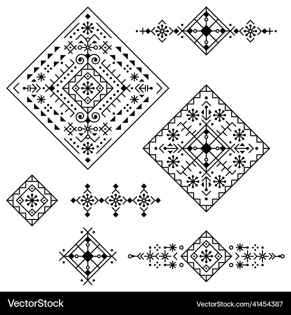 Geometric tribal line art square design set Vector Image