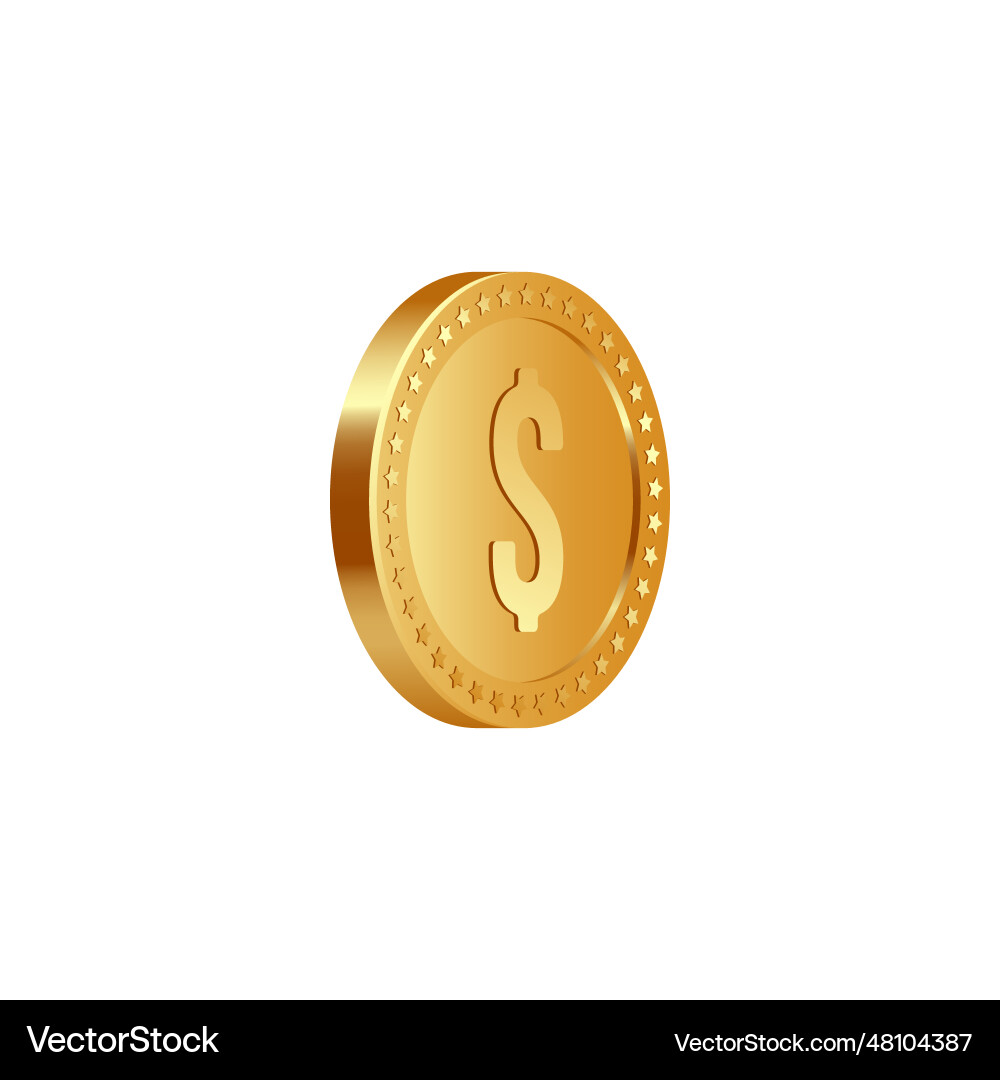 Golden metallic dollar coin Royalty Free Vector Image