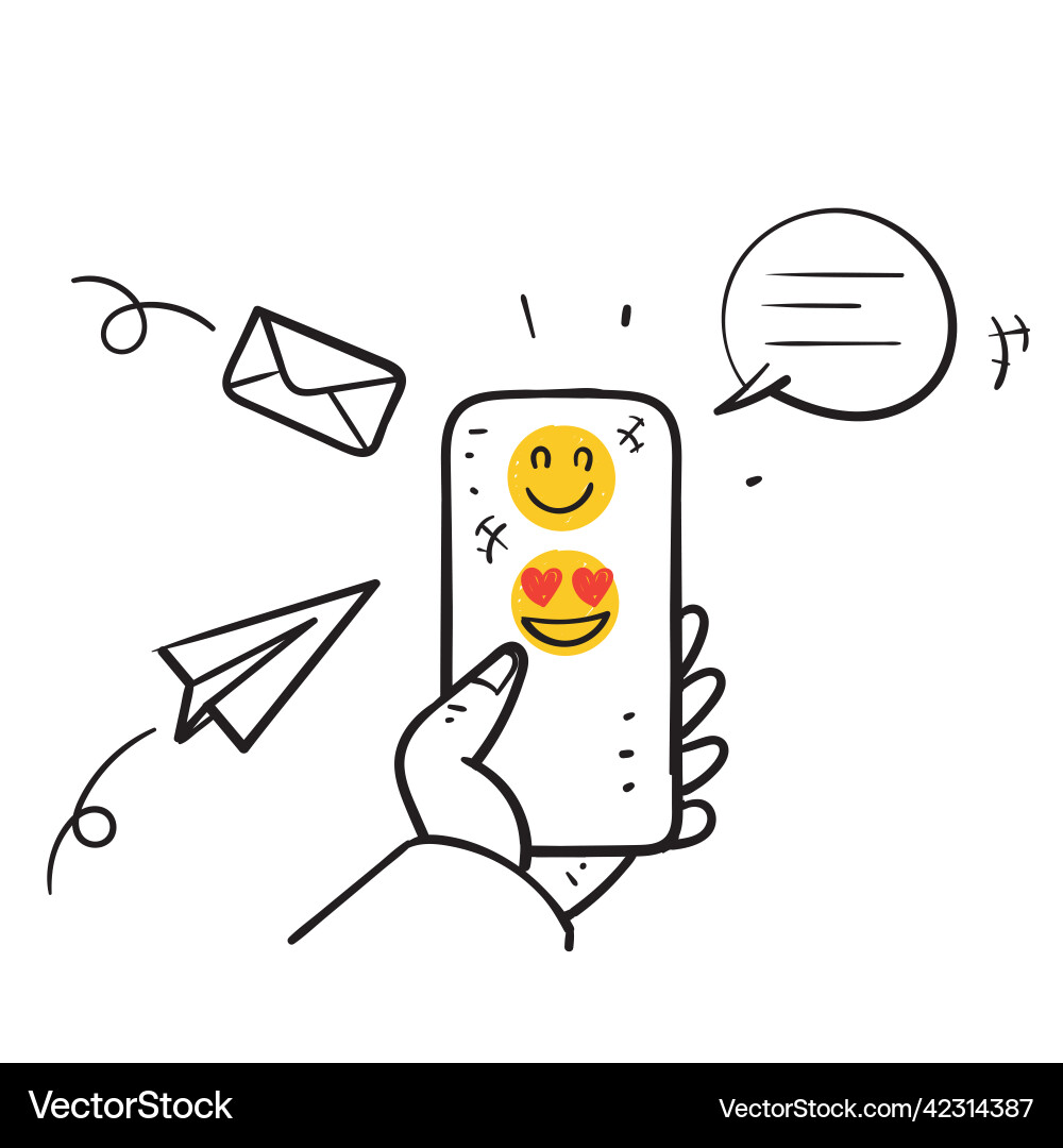 Hand drawn doodle holding phone and send Vector Image