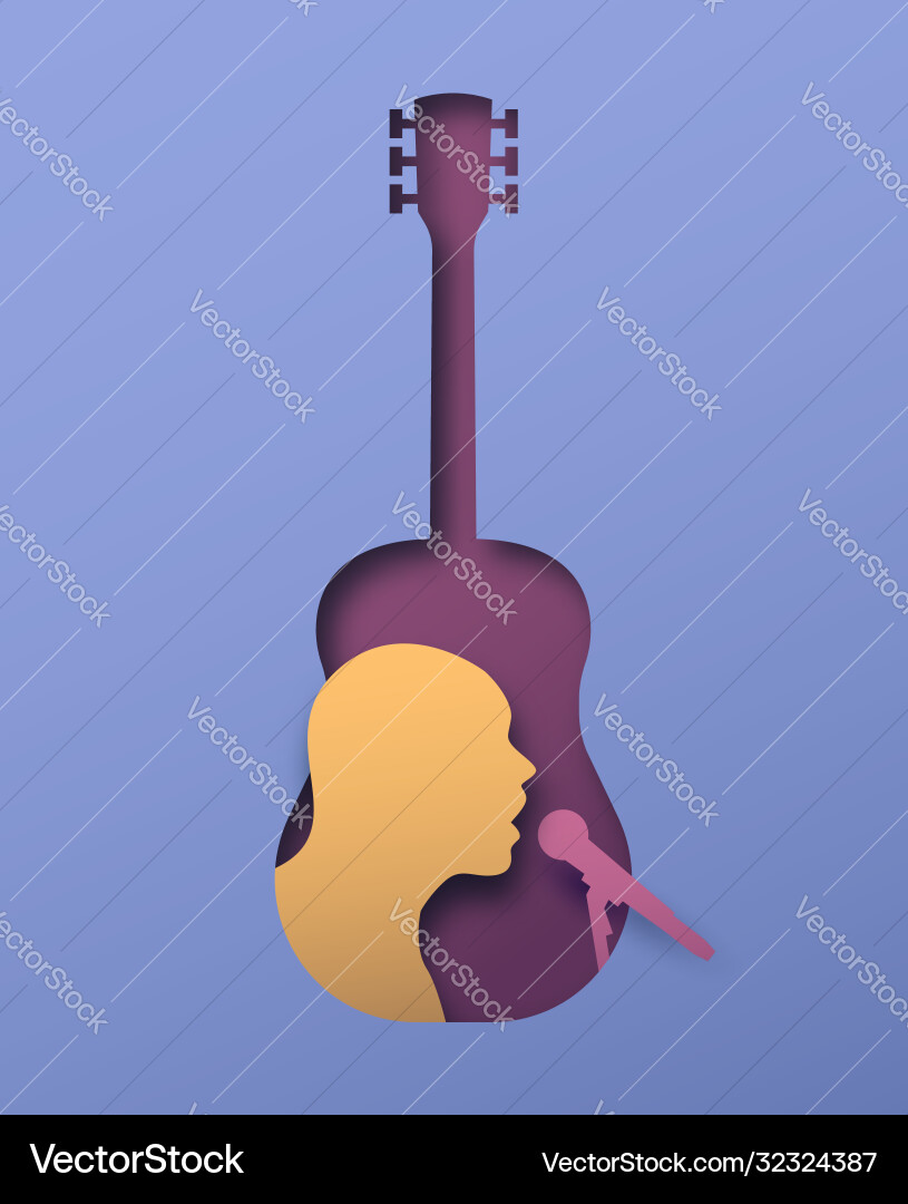 Man singer inside paper cut guitar instrument Vector Image