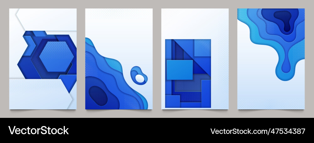 Papercut blue wave banners dynamic origami flyers Vector Image