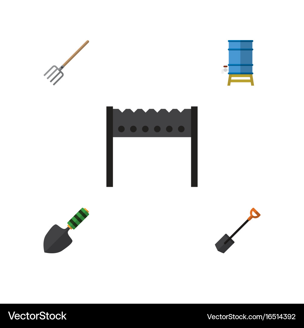 Flat icon farm set of container hay fork trowel Vector Image