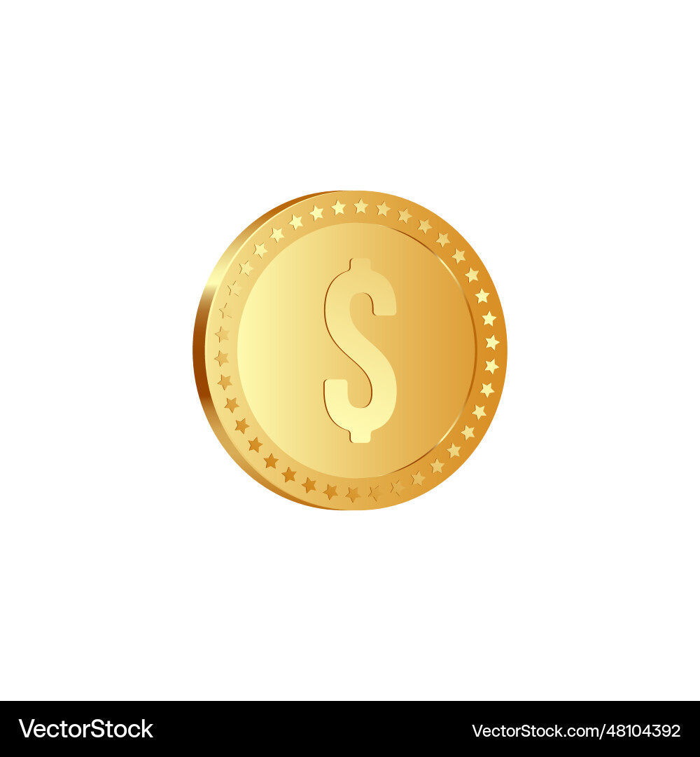 Golden metallic dollar coin Royalty Free Vector Image