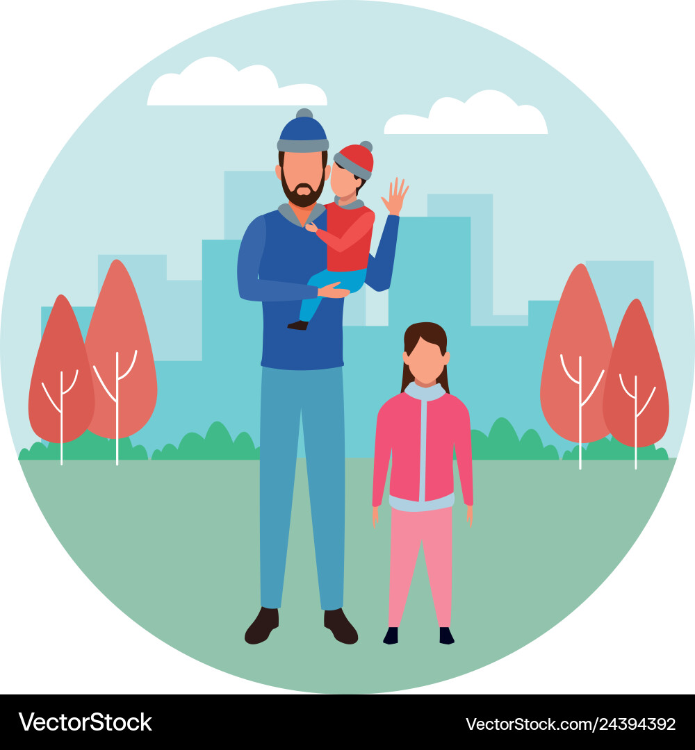 Man with children avatars round icon Royalty Free Vector