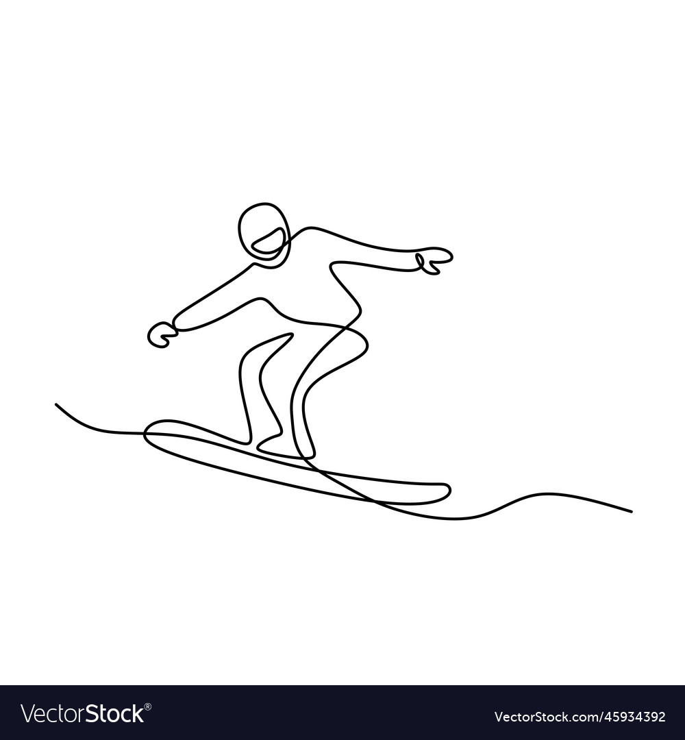 One continuous line drawing of snowboarder man Vector Image