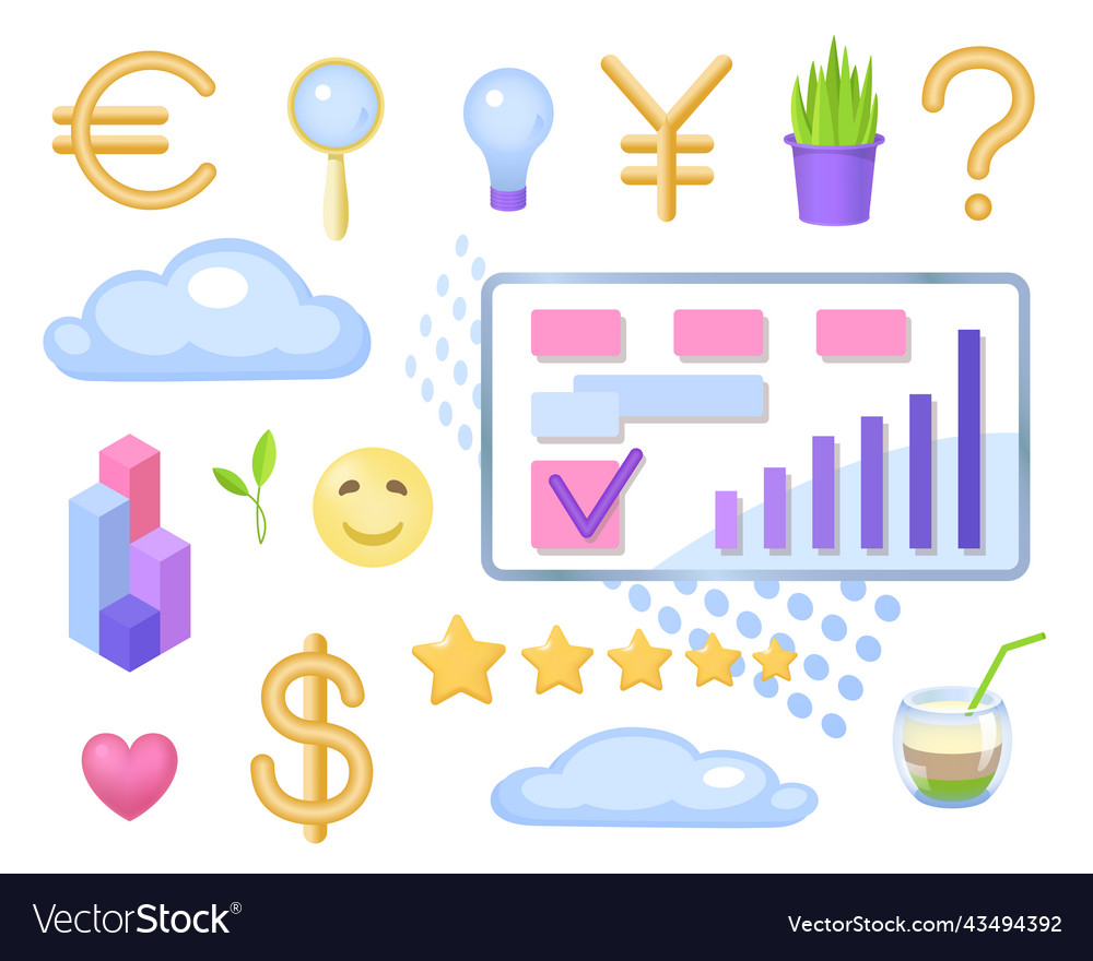 Set 3d finance business icons Royalty Free Vector Image