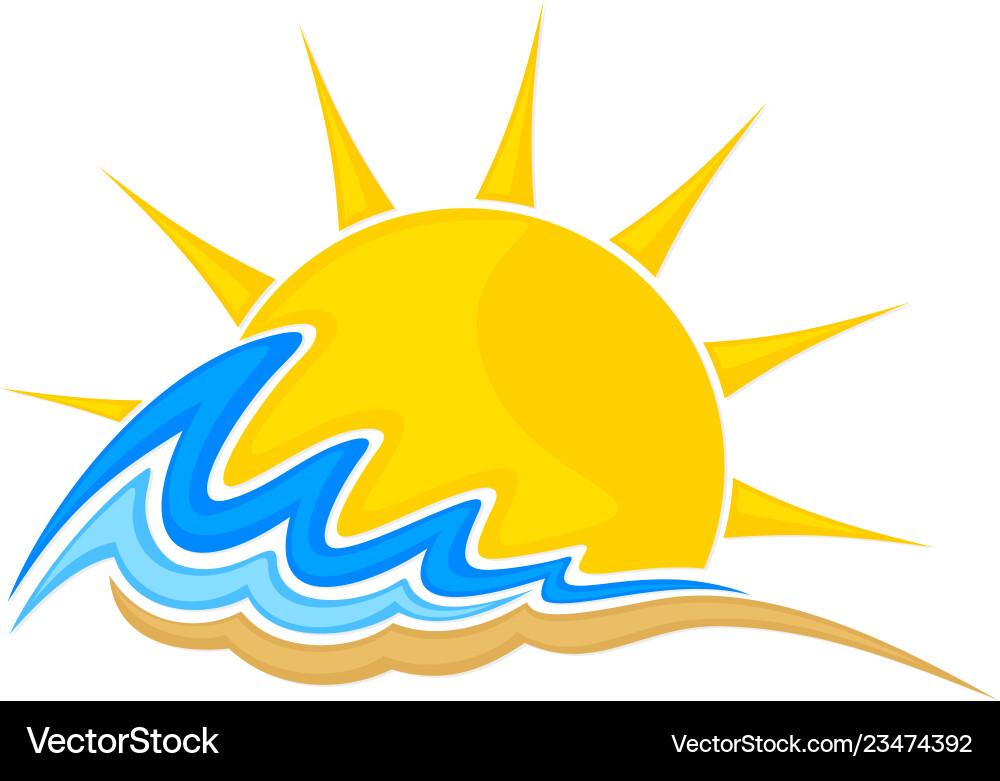 Sun with sea and sandy coast Royalty Free Vector Image