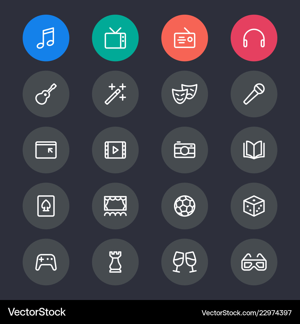 Entertainment line icons Royalty Free Vector Image