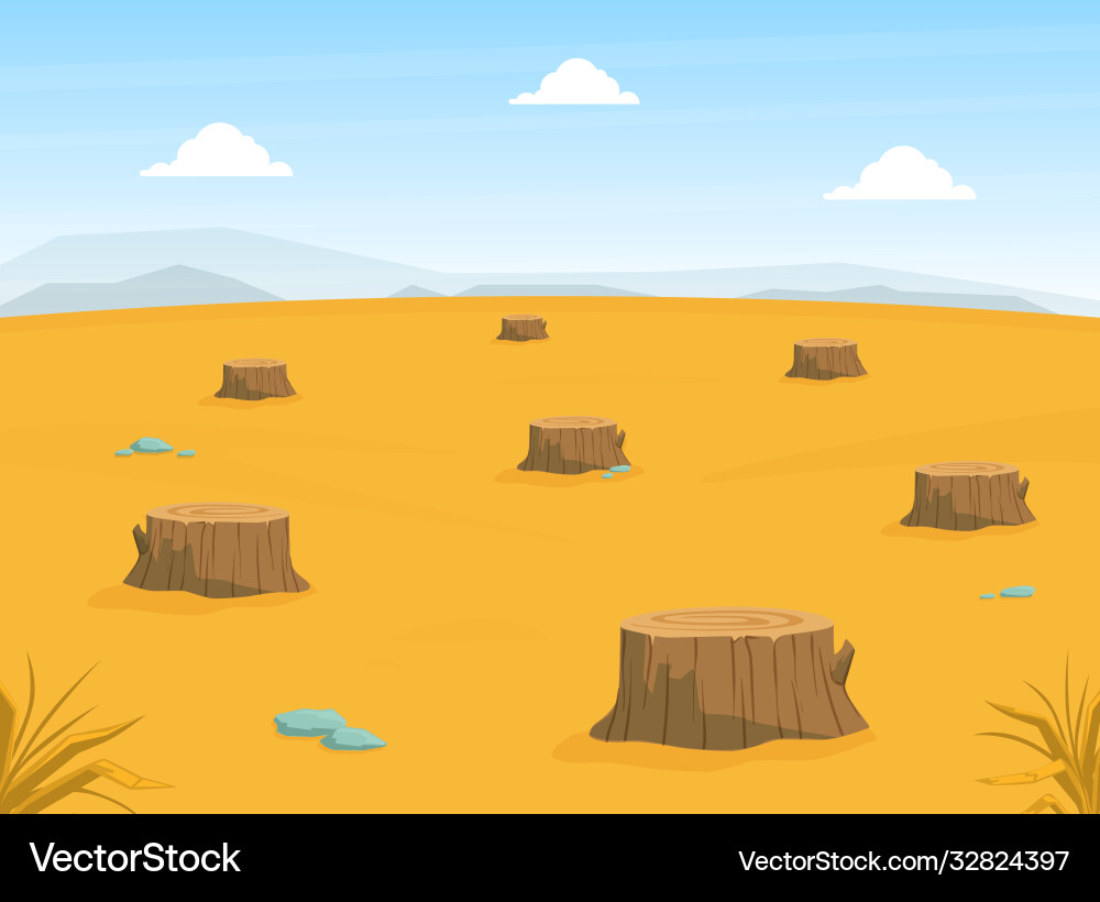 Sandy desert landscape with many stumps Royalty Free Vector