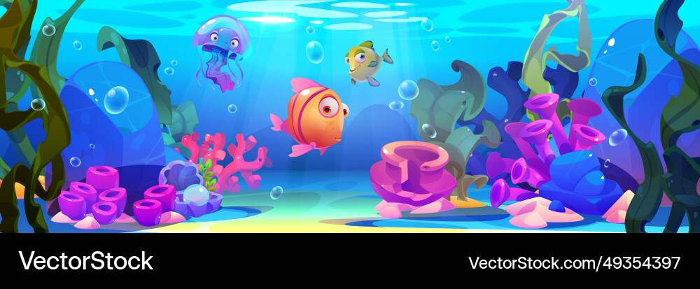 Seabed with marine habitats and algae Royalty Free Vector