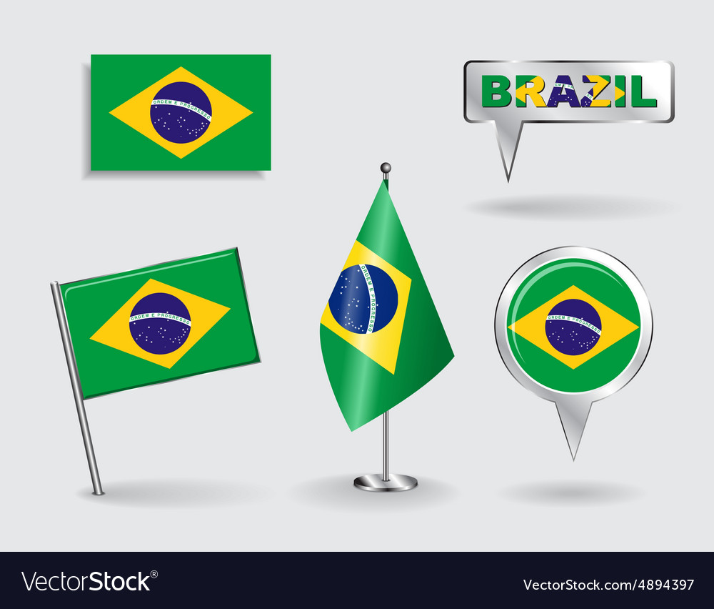Set of brazilian pin icon and map pointer flags Vector Image