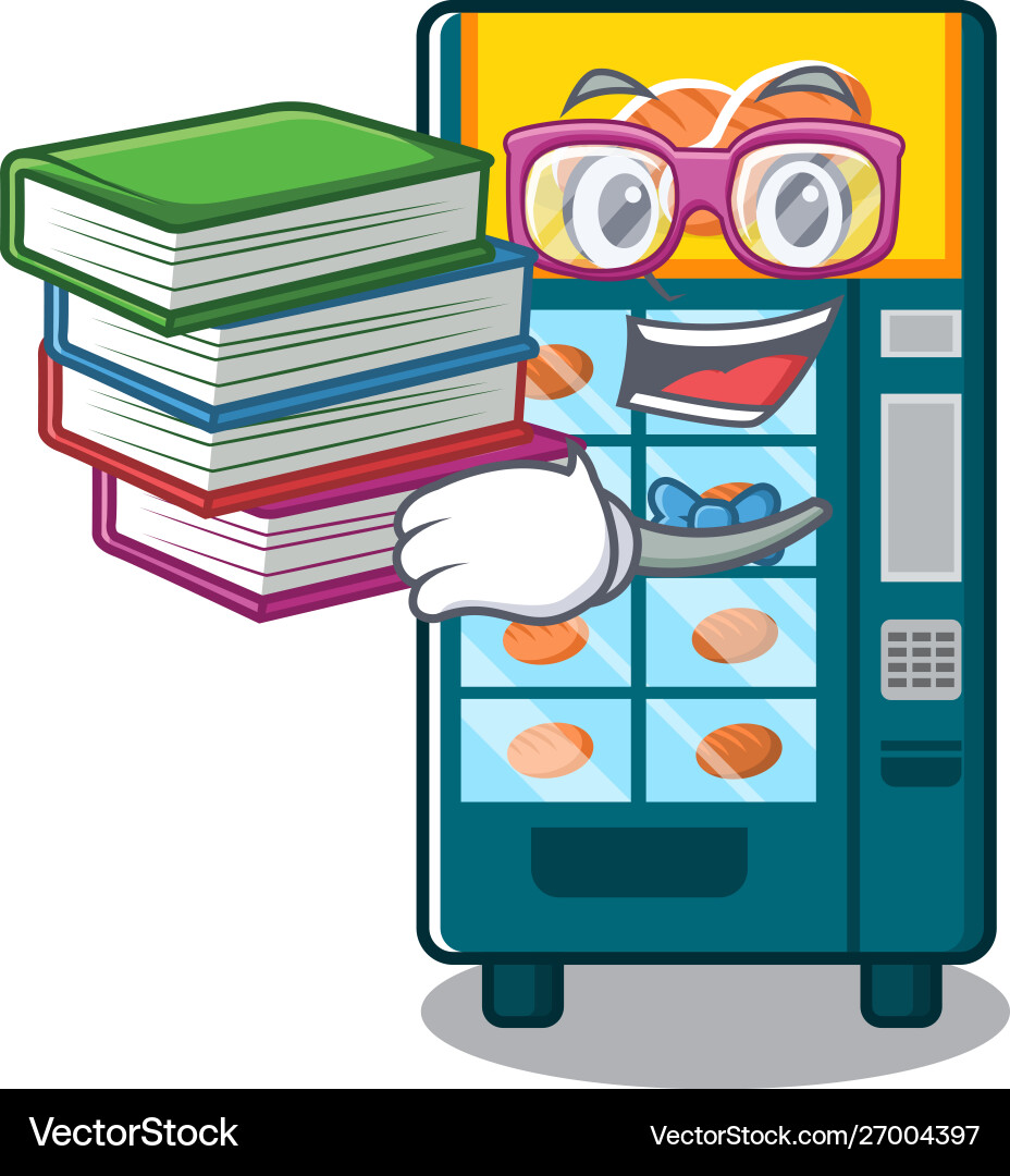 Student with book bakery vending machine in the Vector Image