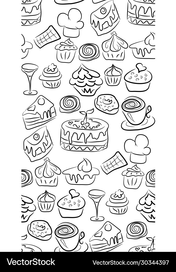 Sweet doodle pattern with cupcakes cakes candies Vector Image
