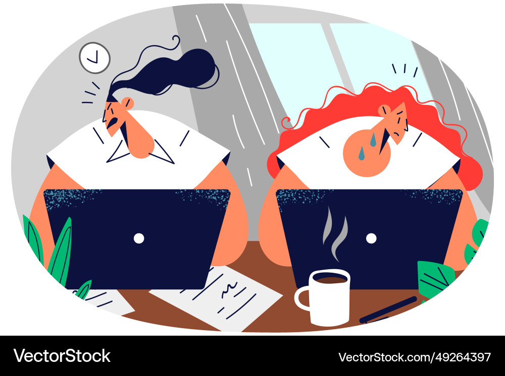 Unfriendly employee working in office with upset Vector Image