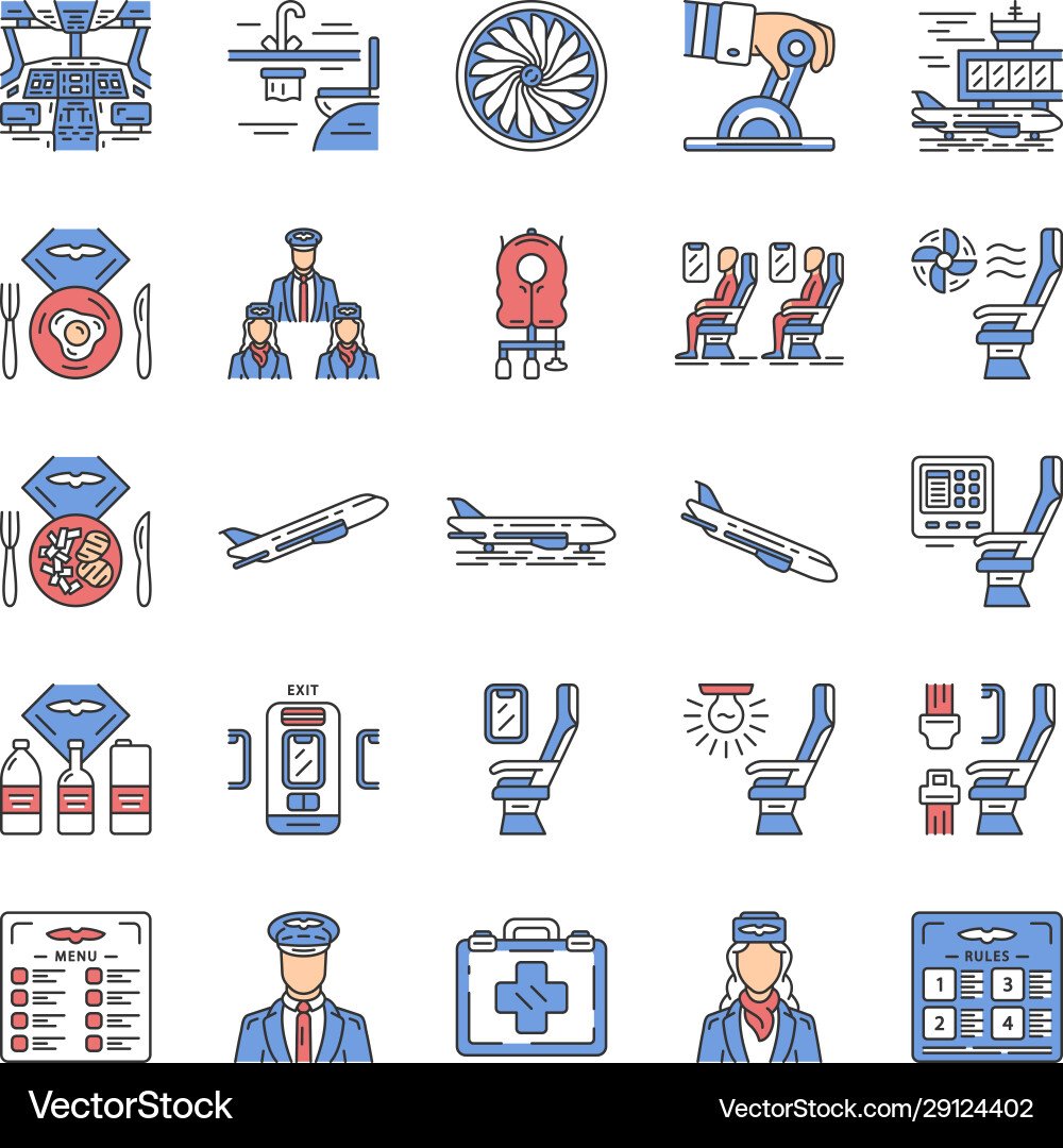 Aviation services color icons set Royalty Free Vector Image