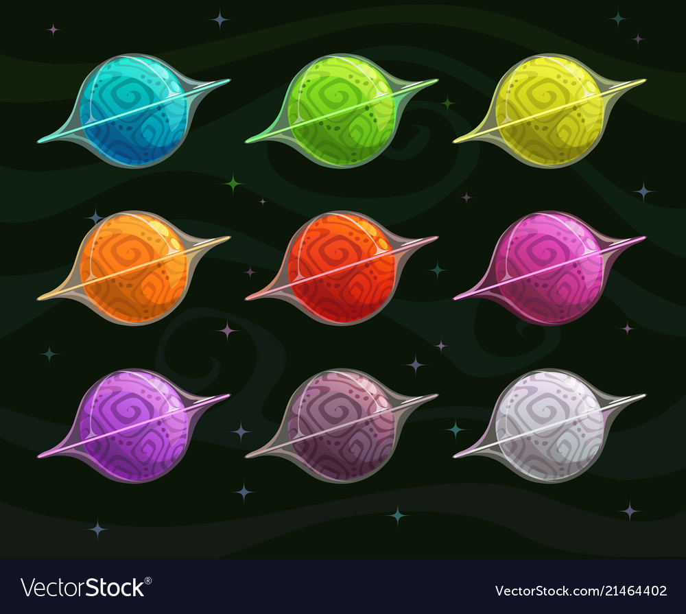 Cartoon colorful fantasy planets set Royalty Free Vector