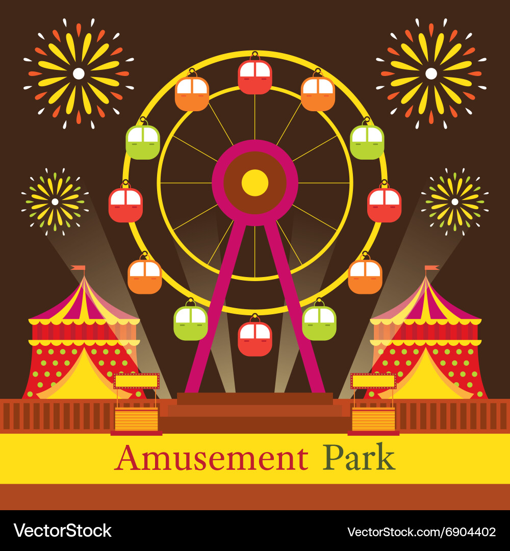 Ferris wheel amusement park carnival fun fair Vector Image