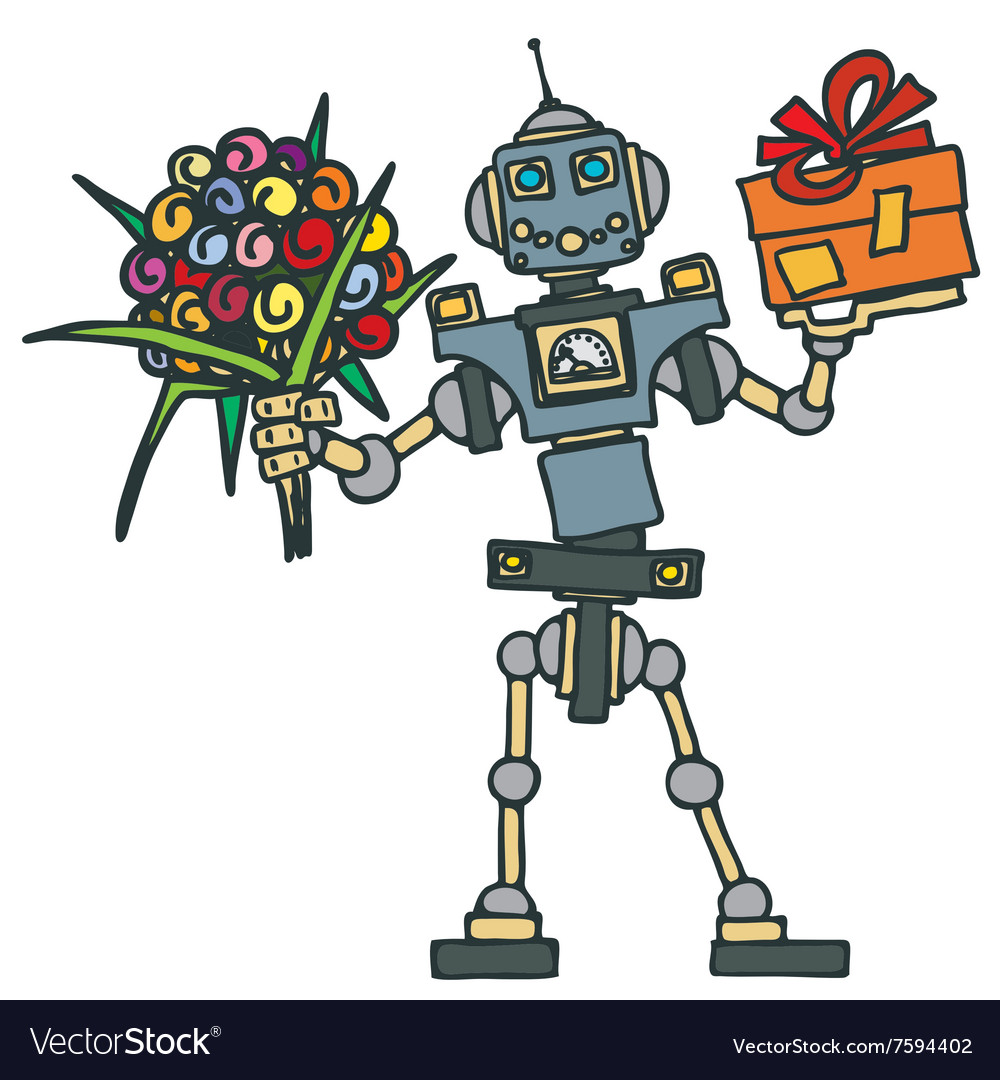 Little robot electronic computer device Royalty Free Vector