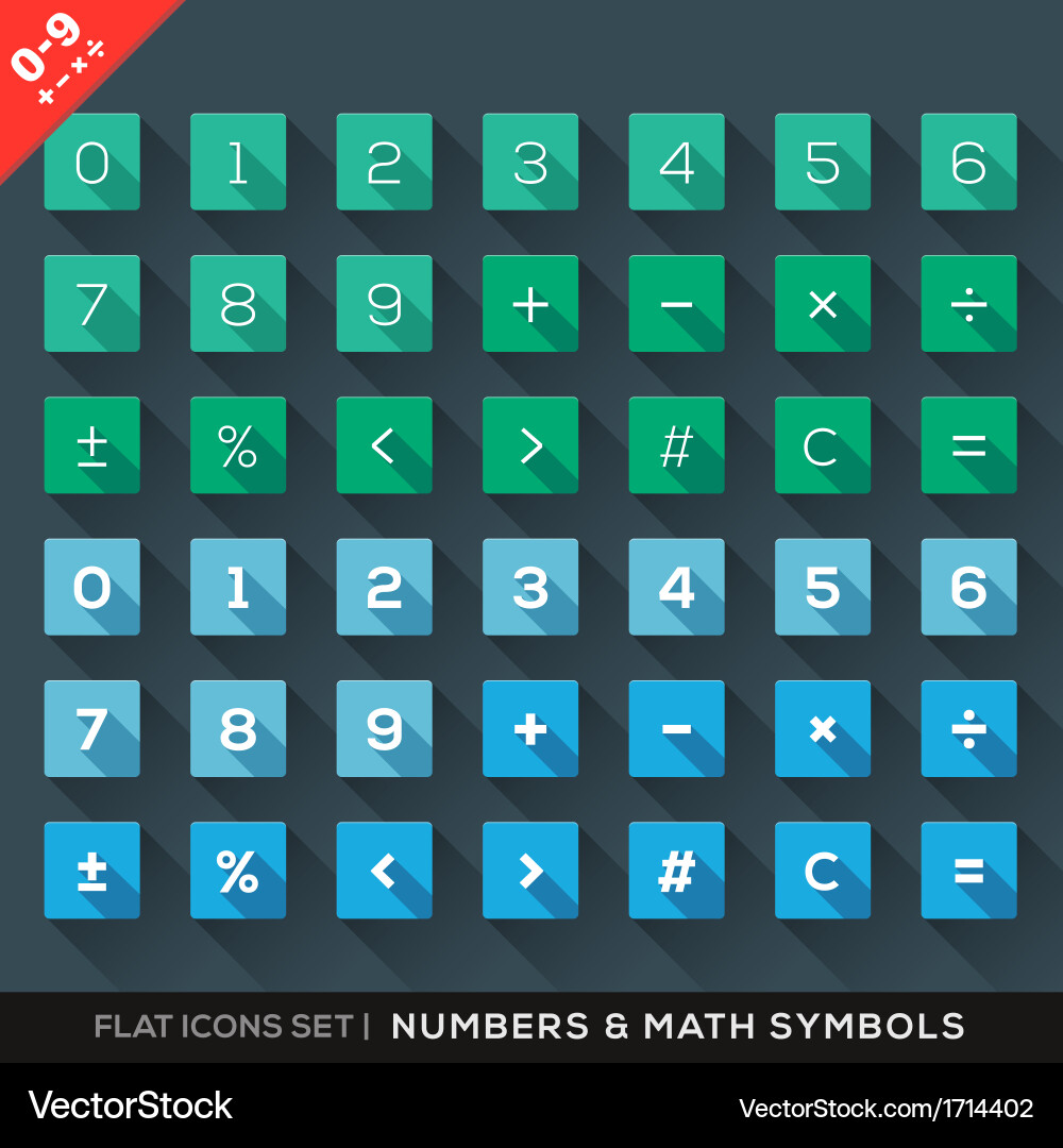Numbers and math symbols flat icons set with long Vector Image