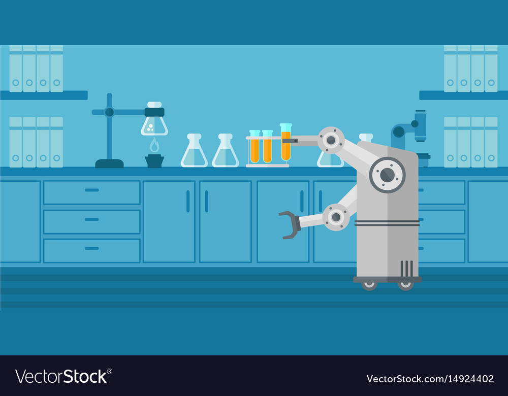 Robot working in a laboratory with test tube Vector Image