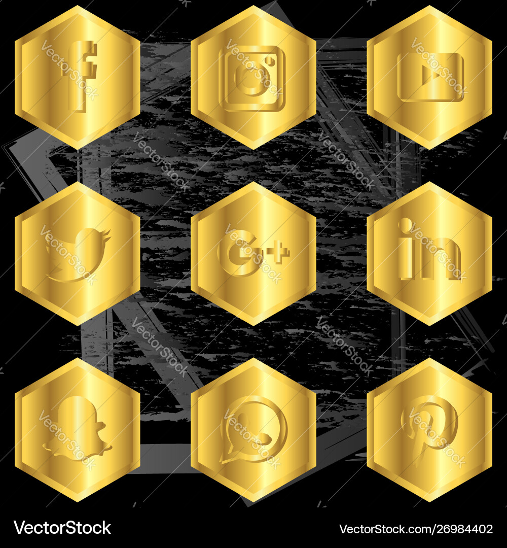 Social media icon gold set Royalty Free Vector Image