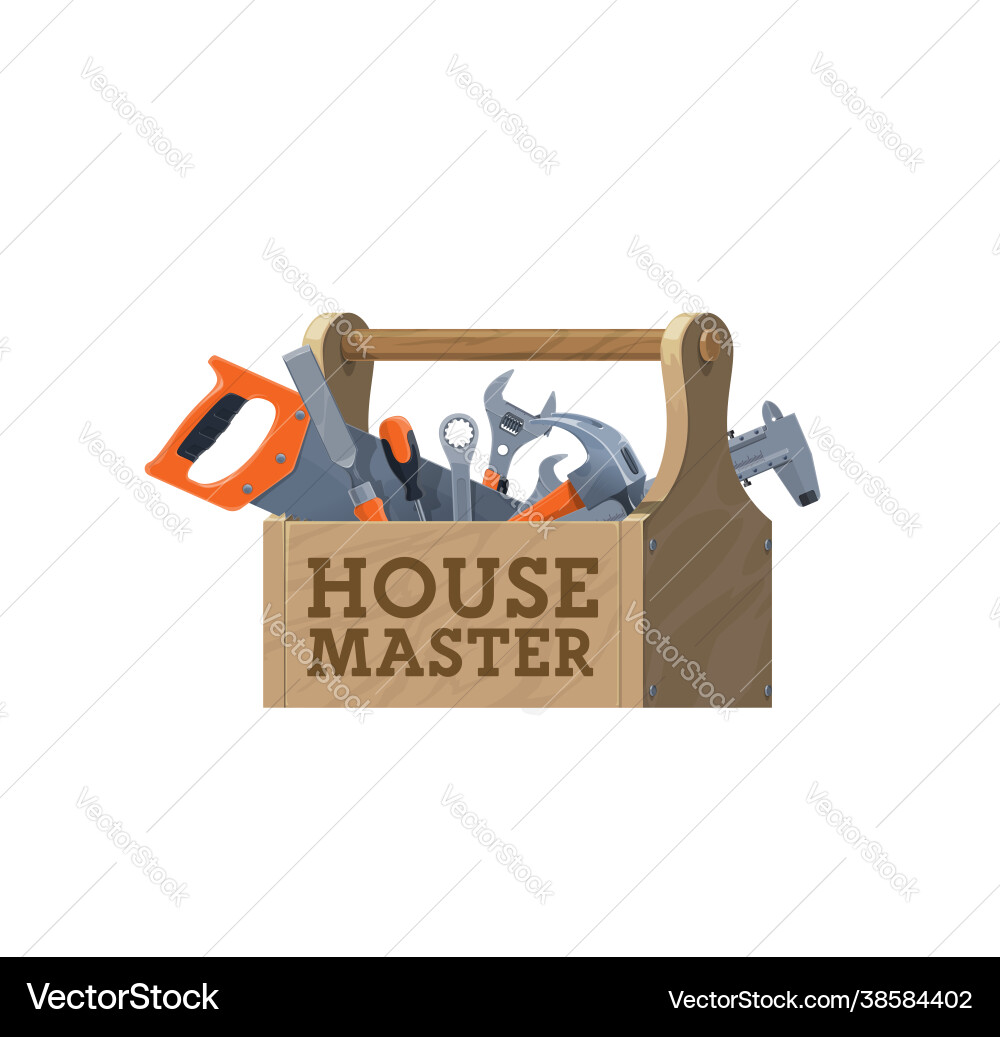 Wooden toolbox house repair tools icon Royalty Free Vector