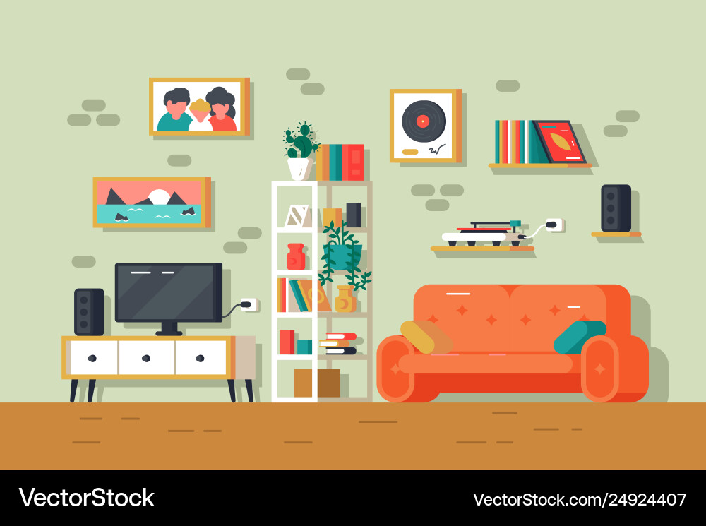 Cute and colorful living room interior Royalty Free Vector