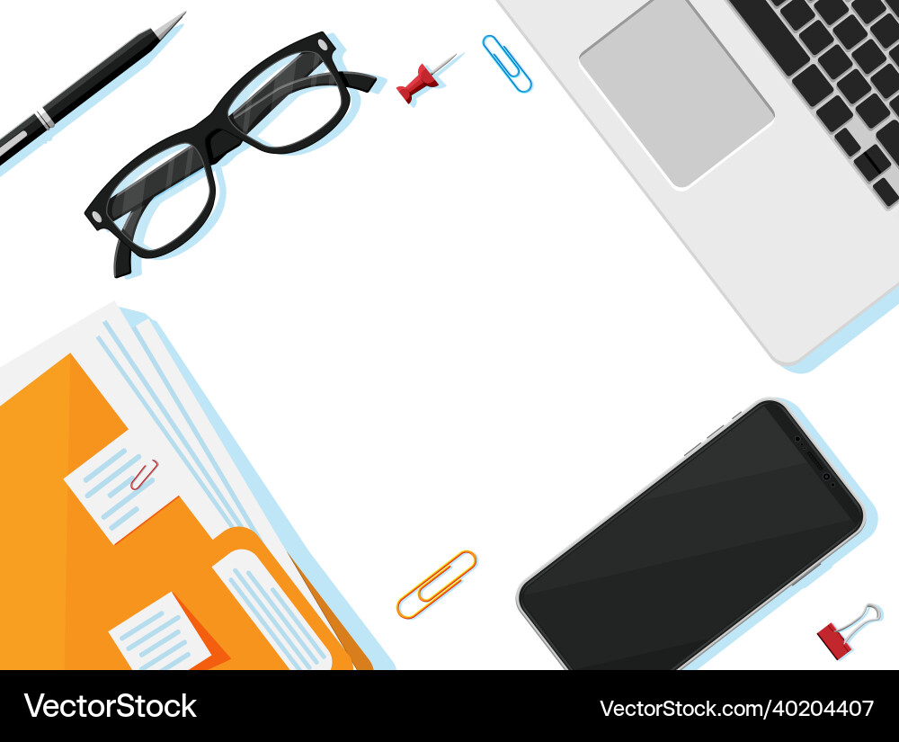 Desk with office supplies on white background Vector Image