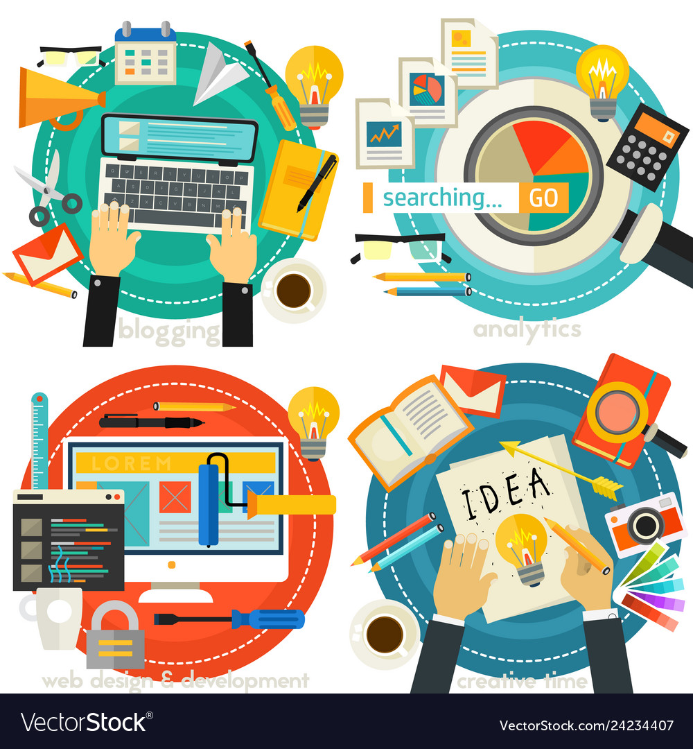 Flat concept banners analytics creativity Vector Image