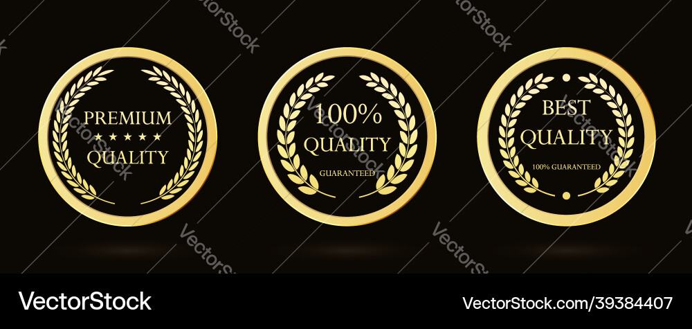 Gold medals quality awards with laurels Royalty Free Vector