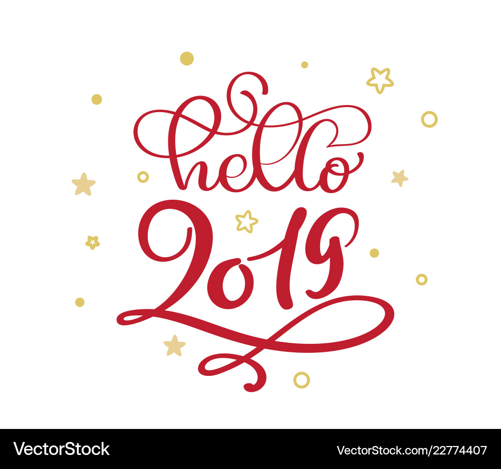 Hello 2019 red christmas vintage calligraphy Vector Image