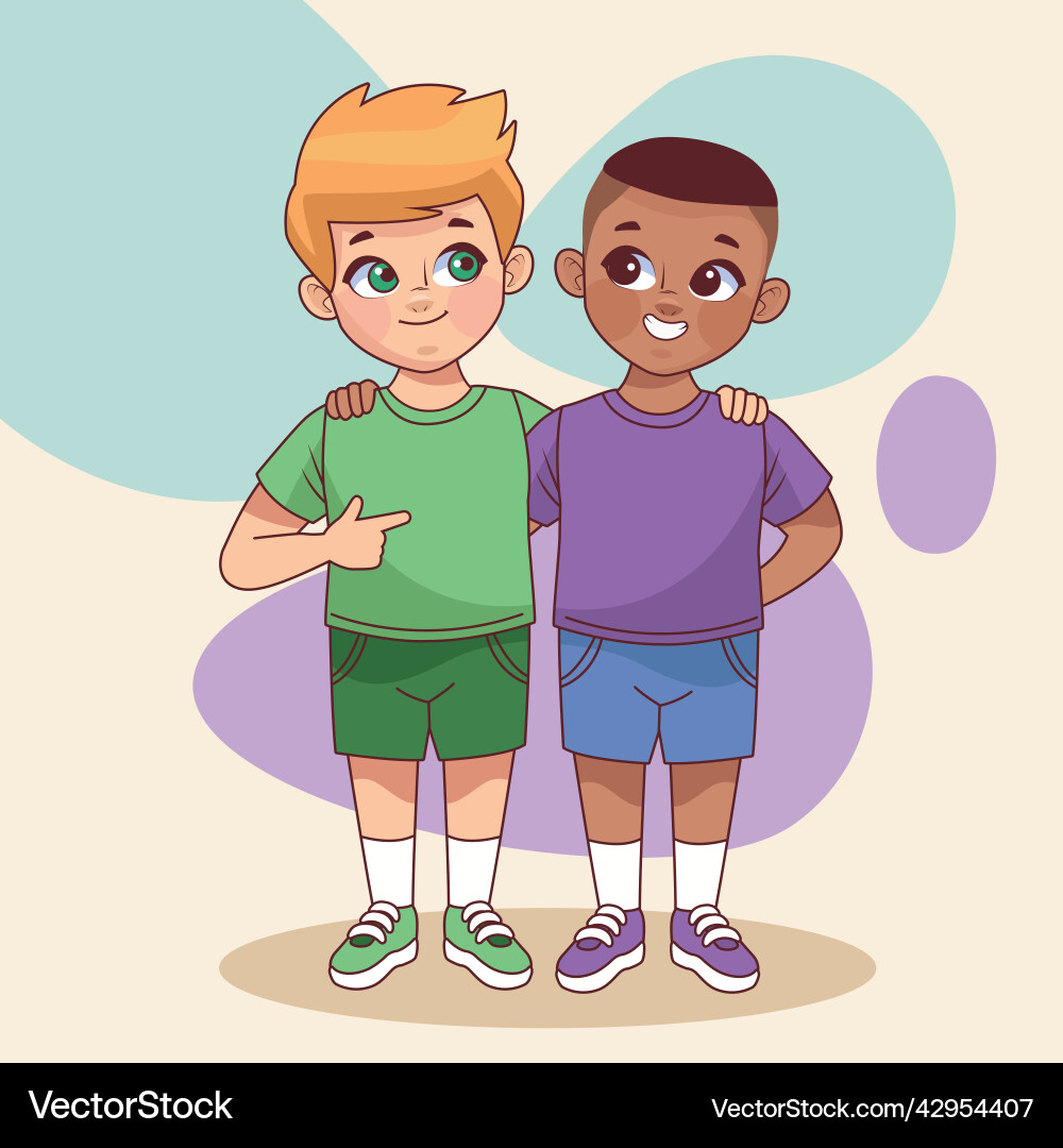 Interracial little boys kids Royalty Free Vector Image