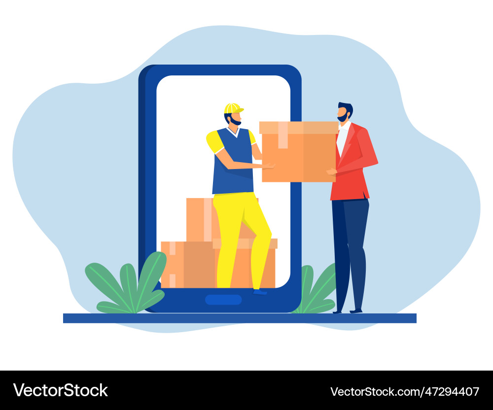 Man uses mobile app for ordering product online Vector Image