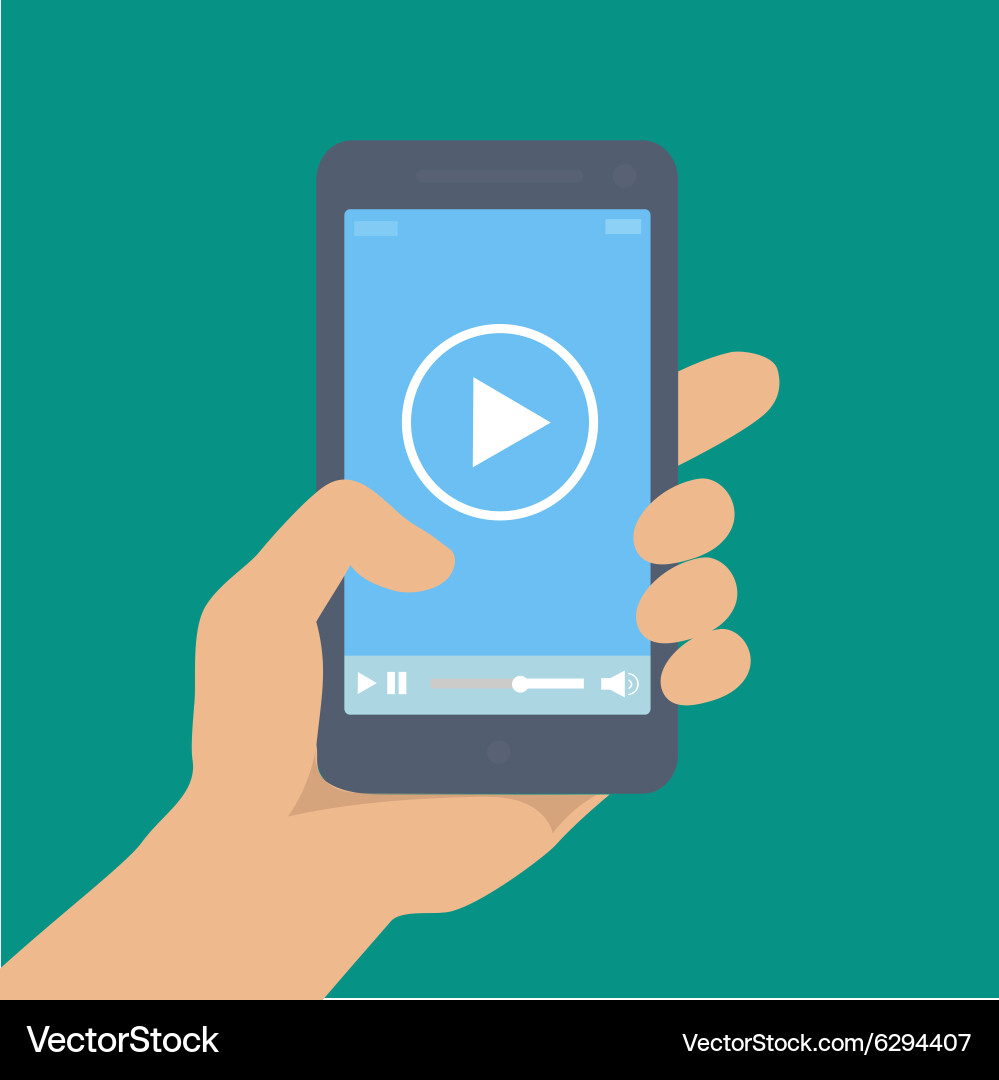 Mobile phone with video player on the screen in a Vector Image