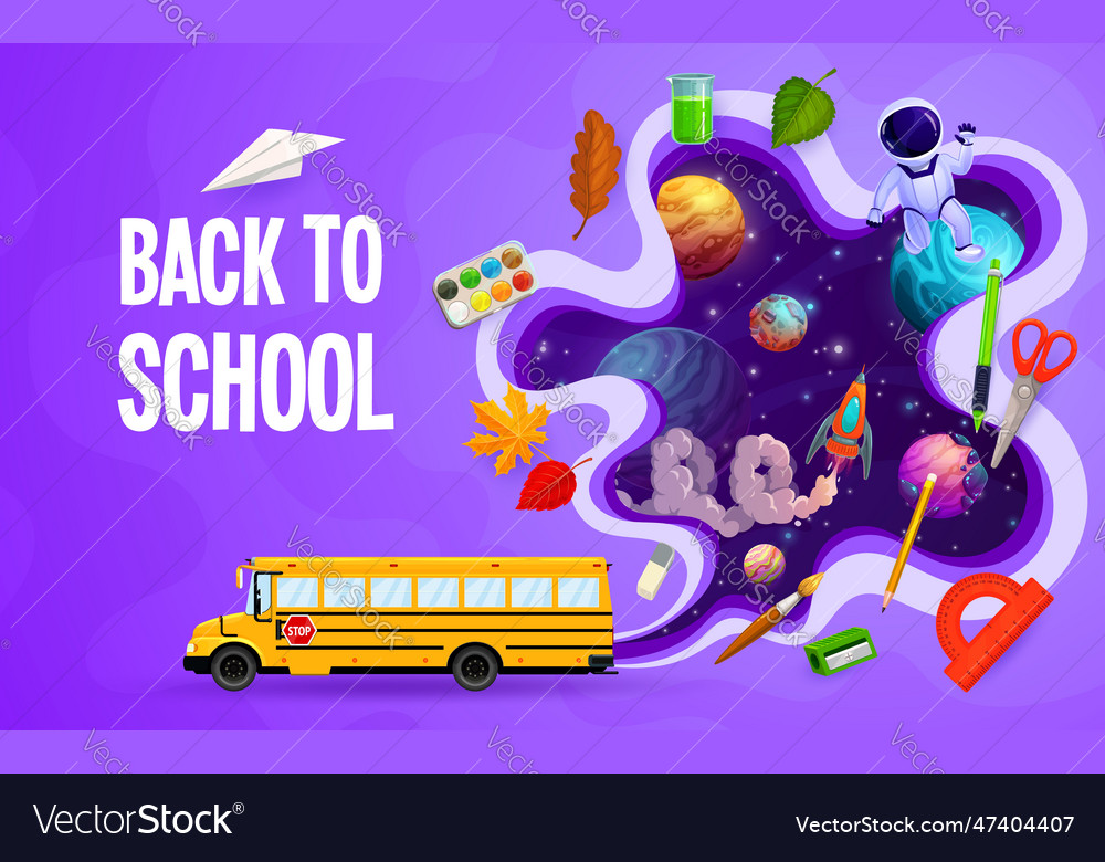 Paper cut back to school bus stationery space Vector Image