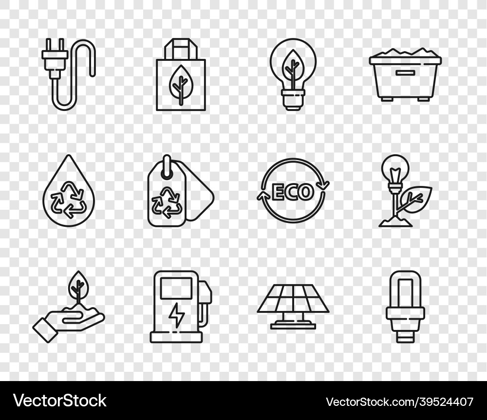 Set line plant in hand led light bulb light Vector Image