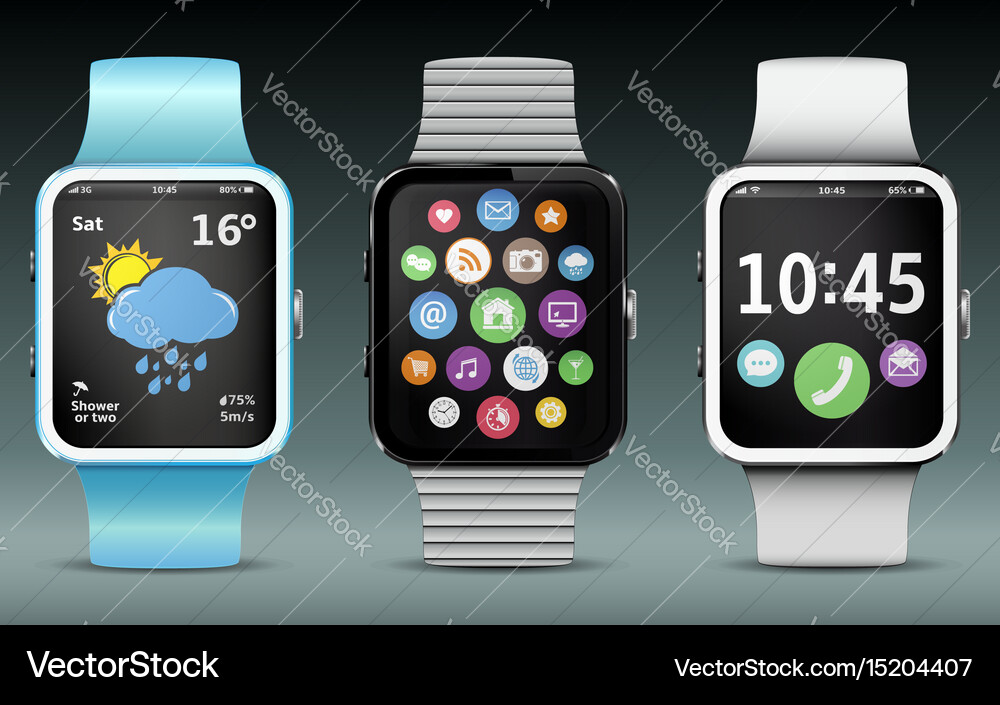 Smart watches with app icons and widgets Vector Image