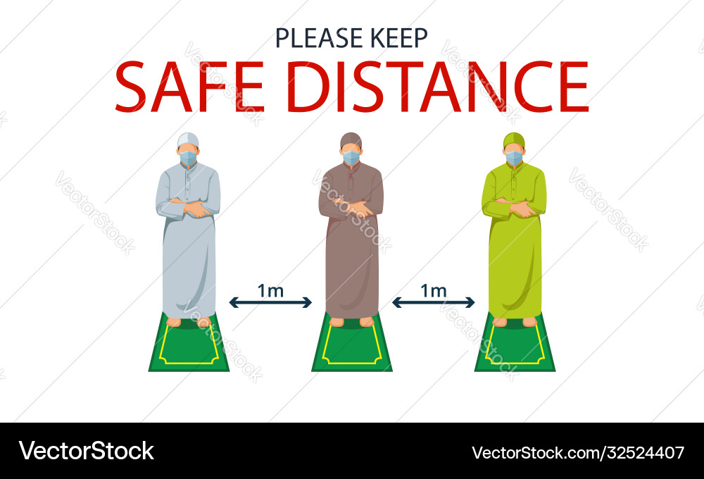 Social distancing on muslim pray Royalty Free Vector Image