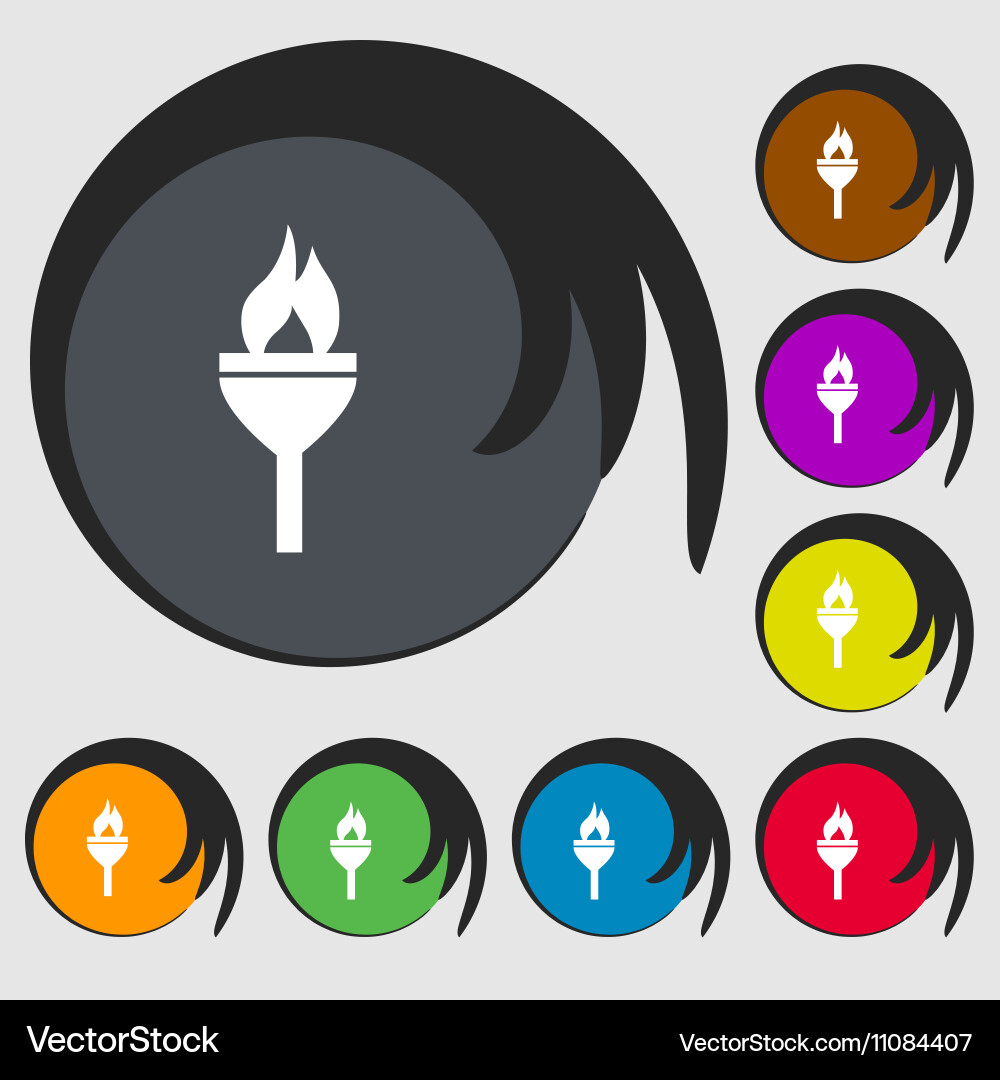 Torch icon sign symbols on eight colored buttons Vector Image