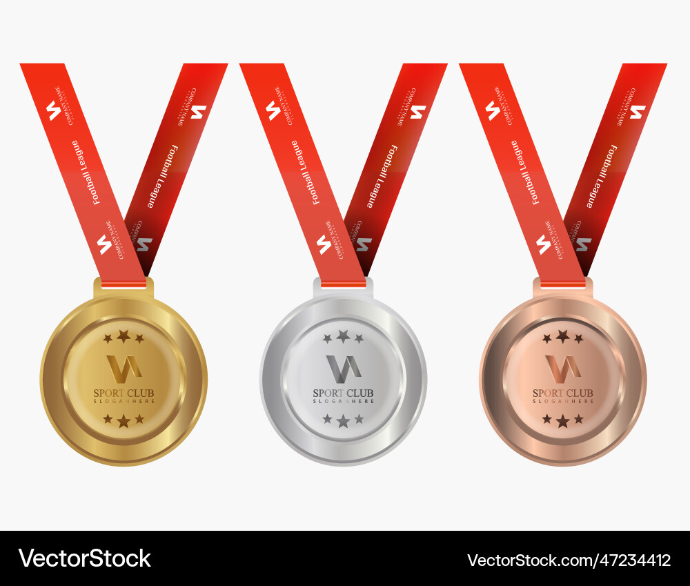 Champion medals on ribbons Royalty Free Vector Image