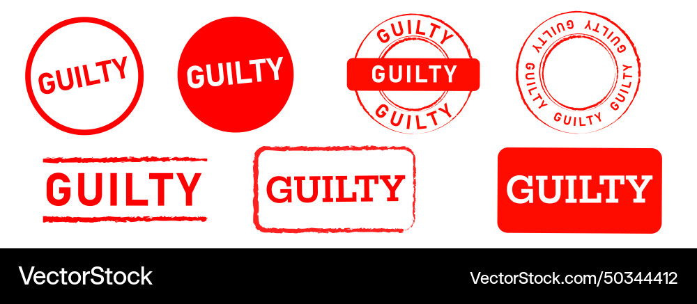 Guilty circle and square red rubber grunge stamp Vector Image