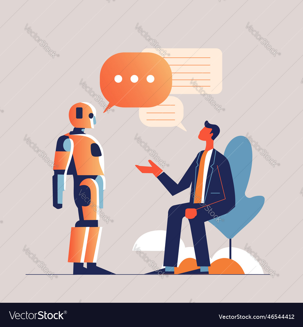 Man communicating with robot communicating Vector Image