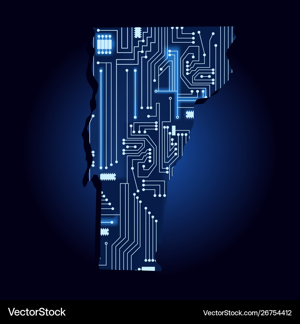 Map vermont with electronic circuit Royalty Free Vector